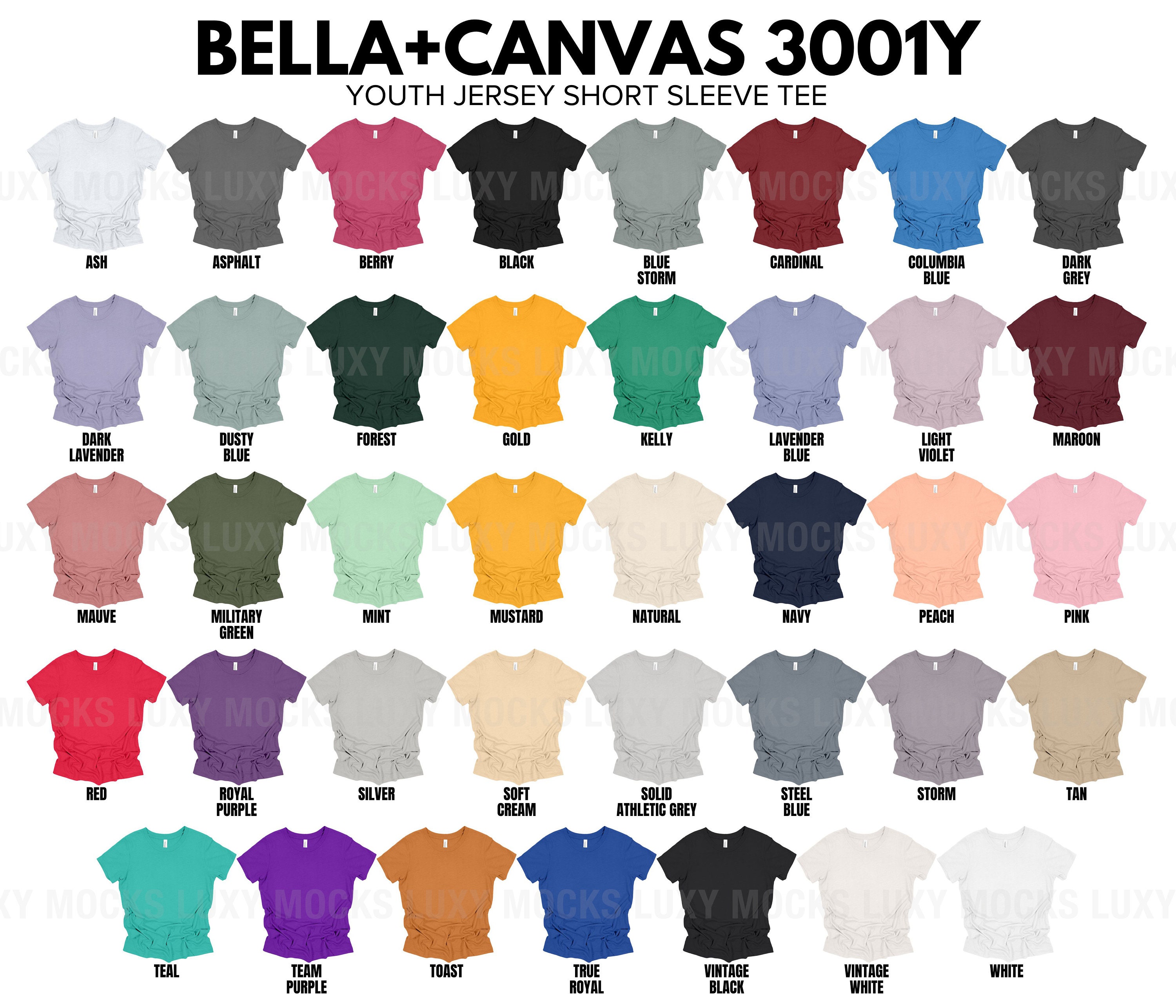 Bella Canvas 3001Y Youth Color Chart + Size Chart (3 JPEG Files) - Etsy