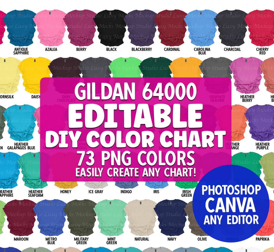 Gildan 64000 Color Chart: 73 PNG Swatches (editable) - Etsy