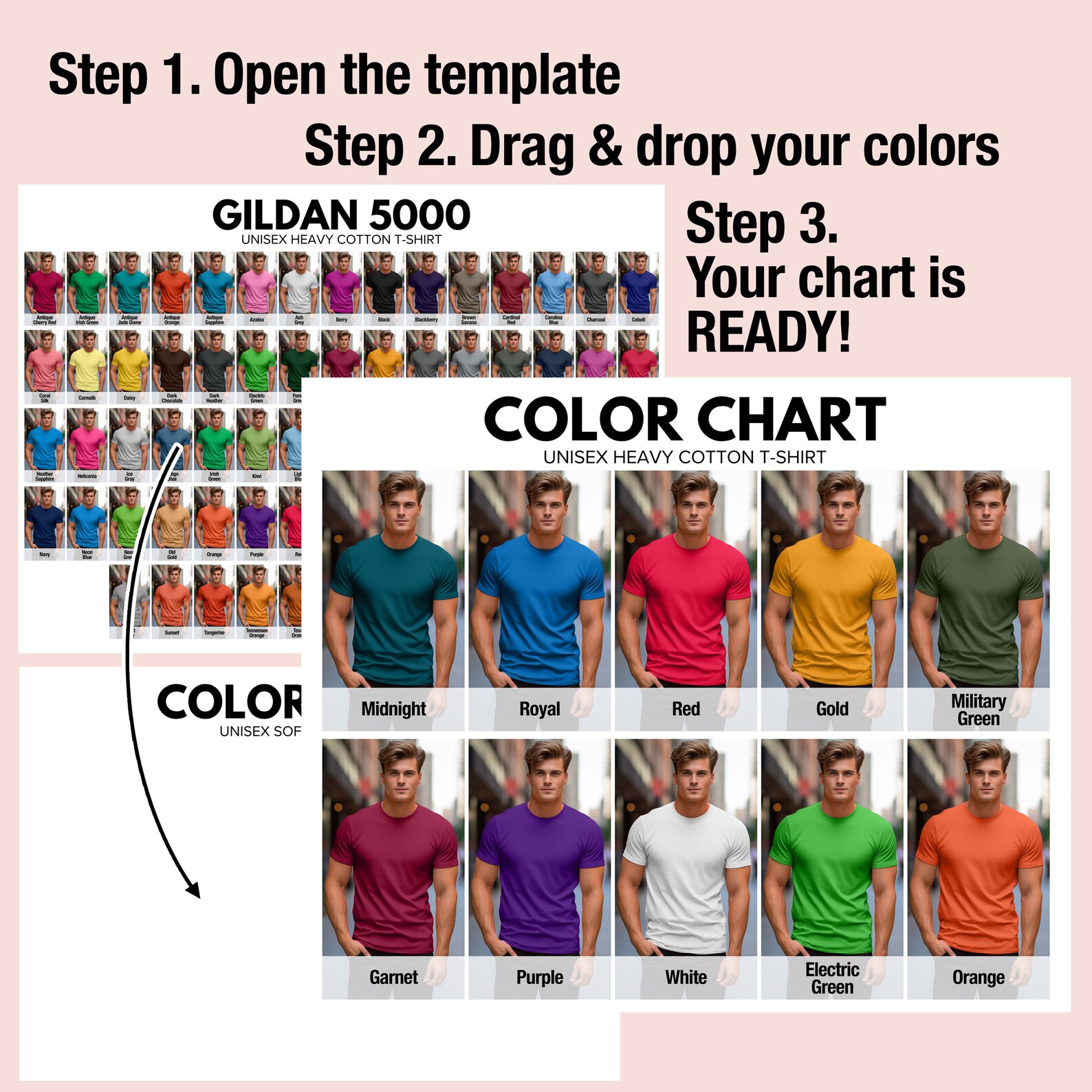 Men's Editable Color Chart Gildan 5000 G500 Editable Canva Template ...