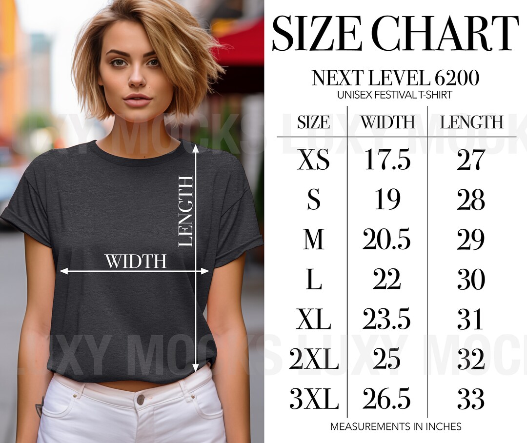 Next Level 6200 Size Chart | Women's T-shirt NL 6200 Size Chart ...