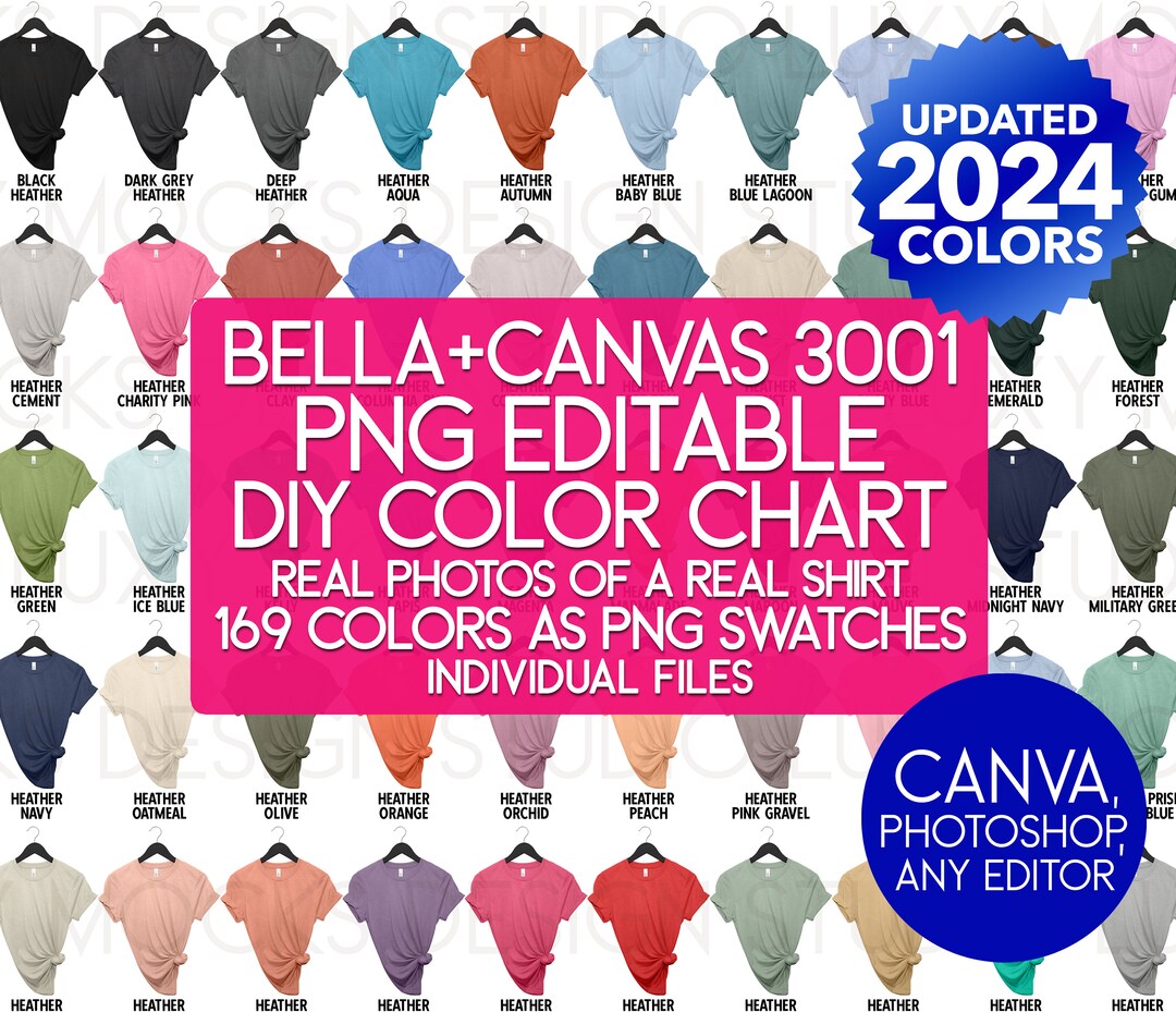 Bella Canvas 3001 DIY Editable Color Chart | Create Any Chart in ...