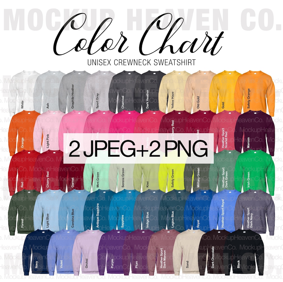 Gildan 18000 Color Chart: Heavy Blend Crewneck Sweatshirt (JPEG + PNG ...