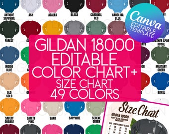 Gildan 18000 Color Chart and Size Chart Gildan Crewneck - Etsy