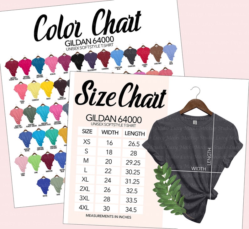 Gildan 64000 G640 Color Chart and Size Chart Bundle JPEG - Etsy