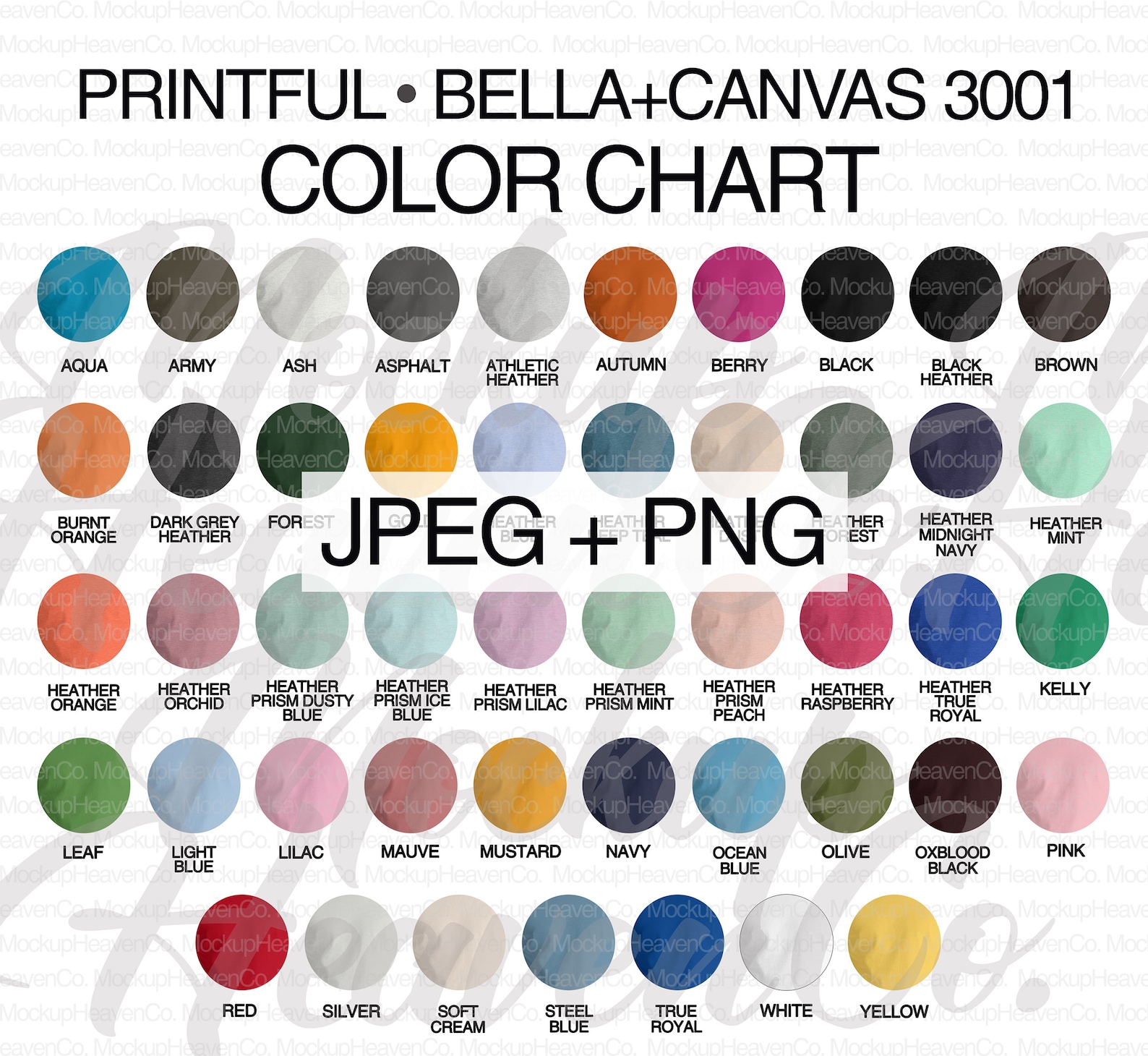Bella Canvas 3001 Color Chart: Printful T-shirt Colors (JPEG + PNG ...