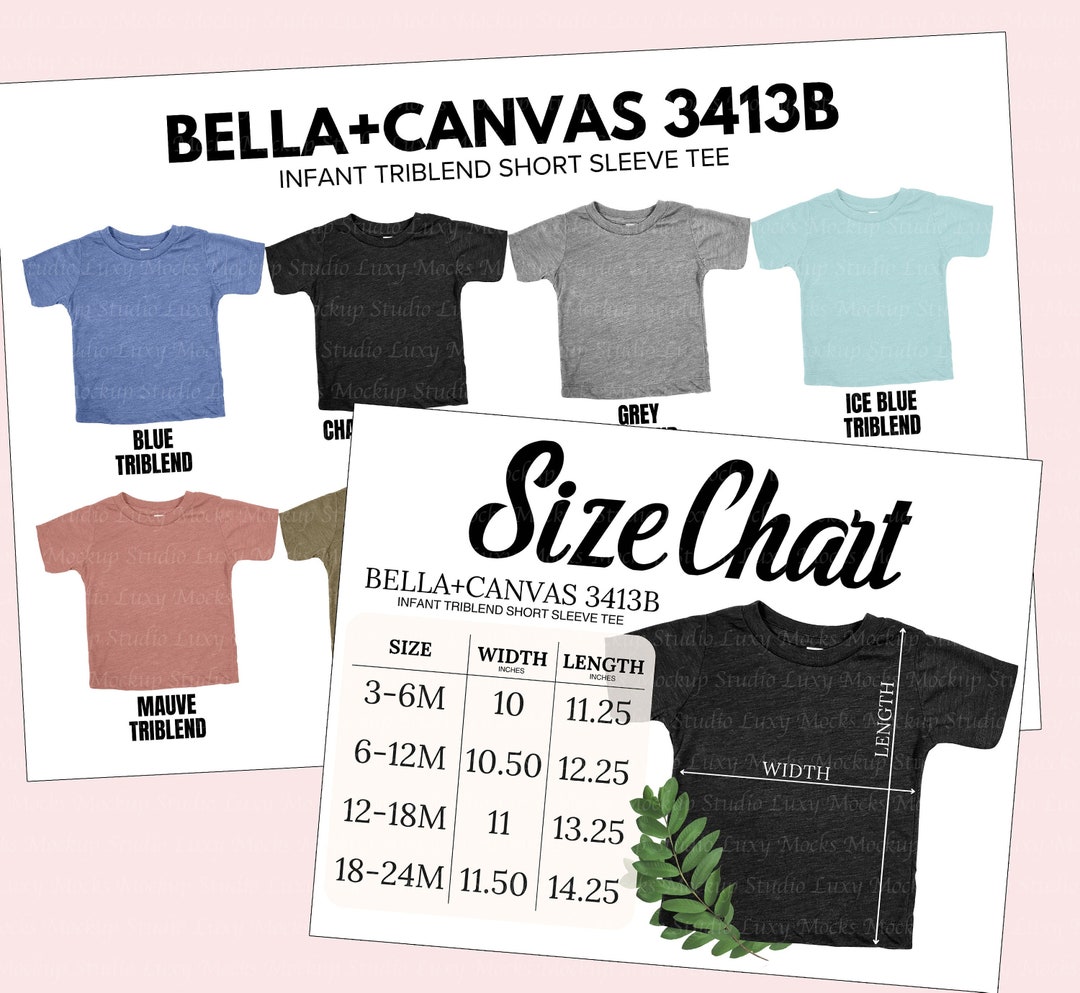 Bella Canvas 3413B Color Chart + Size Chart Bundle | 2 JPEG Files ...