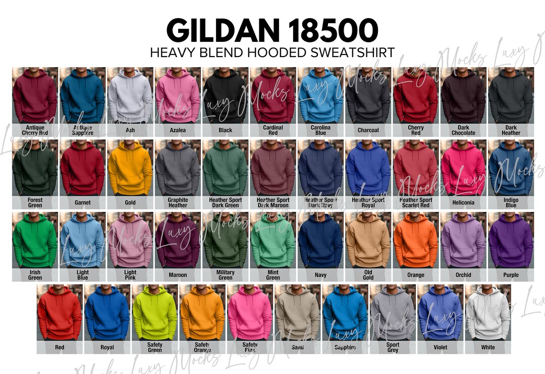 Gildan 18500 G185 Color Chart | Men's Style Hooded Sweatshirt Color ...