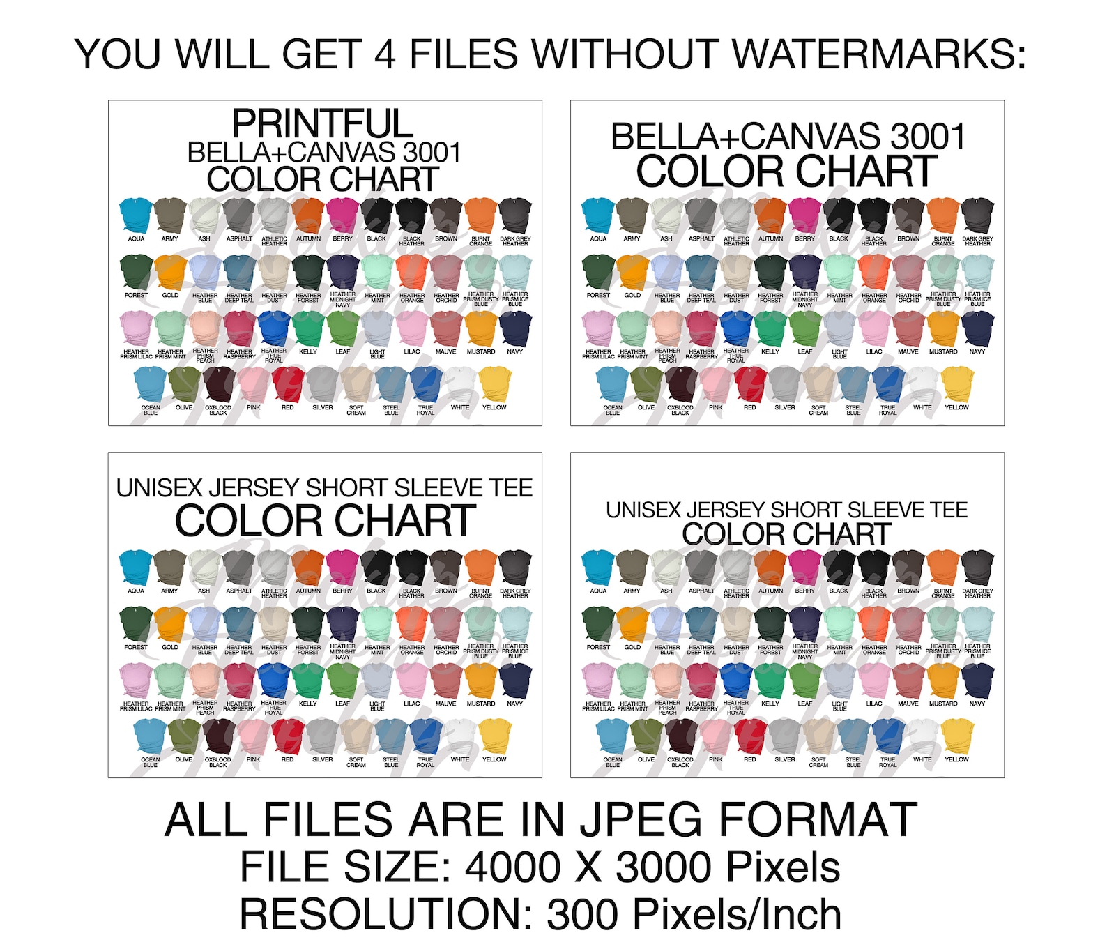 Printful Bella Canvas 3001 Color Chart Unisex T-shirt Digital | Etsy