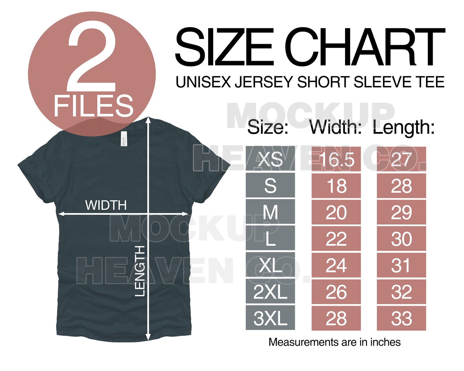 Bella Canvas 3001 Size Chart Mockup T-shirt Mockup Bella | Etsy