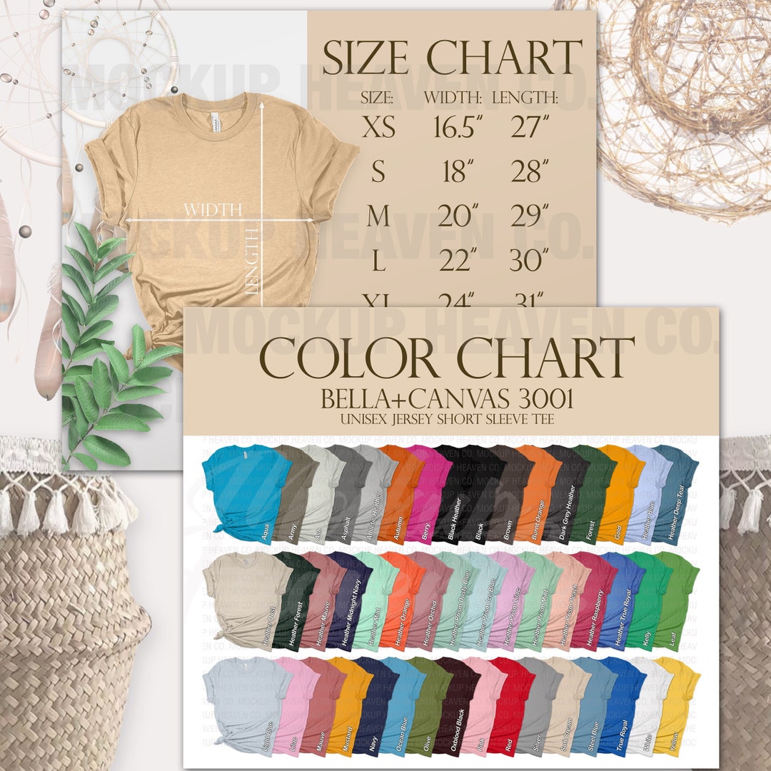 Bella Canvas 3001 Size Chart + Matching Color Chart With All Printful ...