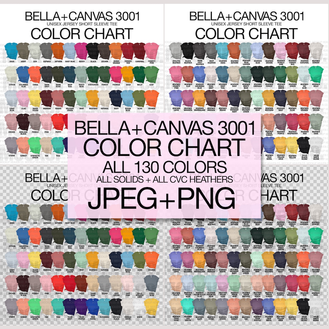 Bella Canvas 3001 Color Chart: All 130 Colors (JPEG + PNG) - Etsy