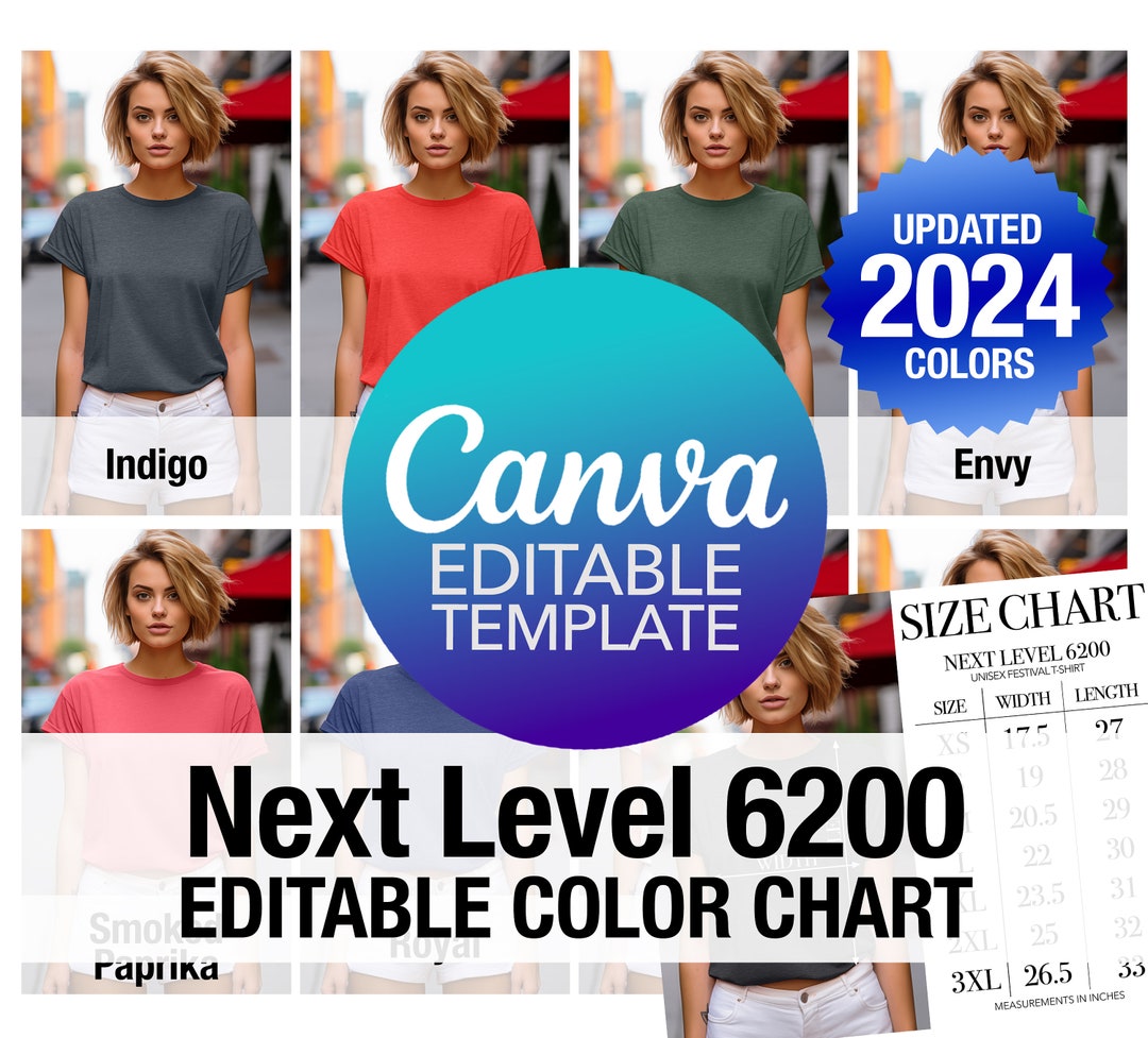 Next Level 6200 Canva Template Fully Editable Color Chart | Women's ...