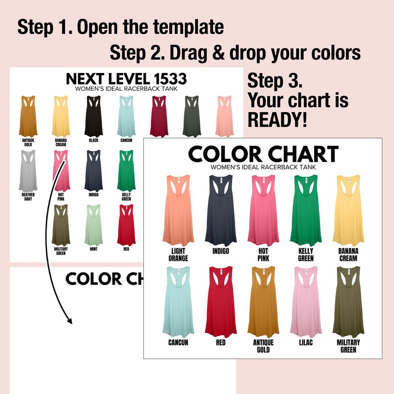 Next Level 1533 Tank Color Chart + Size Chart Canva Template (PNG ...