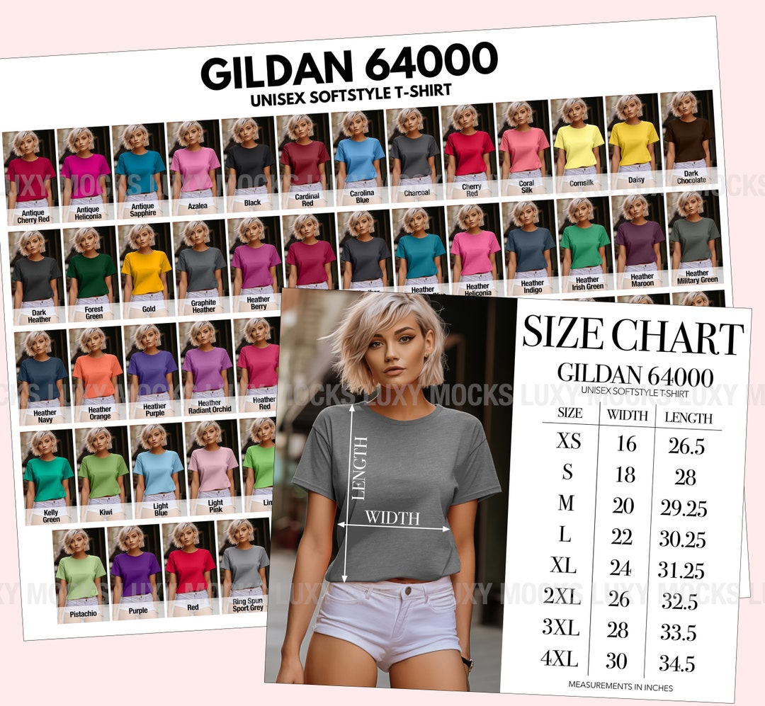 Gildan 64000 T-shirt Color & Size Chart (digital Download) - Etsy