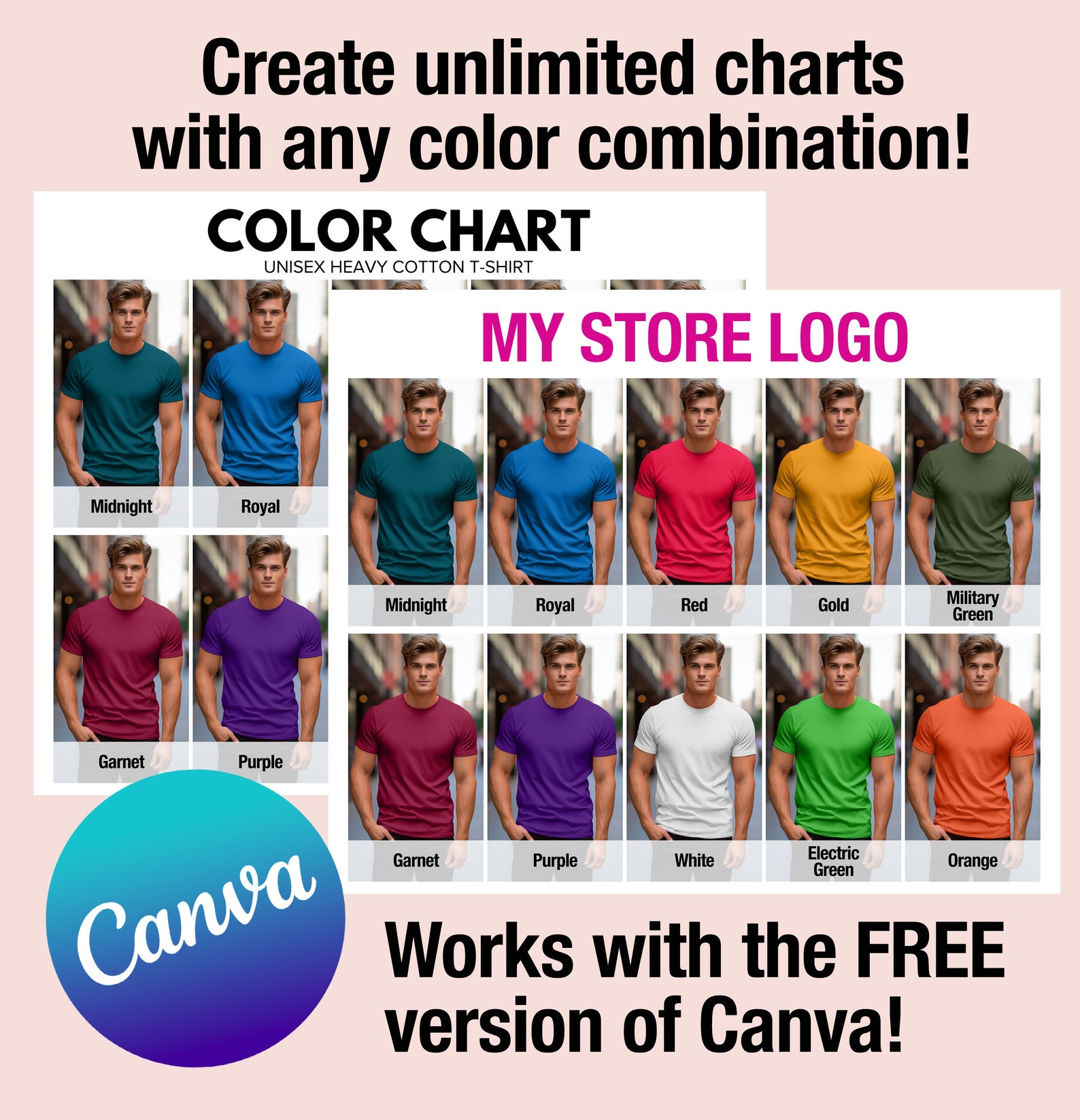 Men's Editable Color Chart Gildan 5000 G500 Editable Canva Template ...