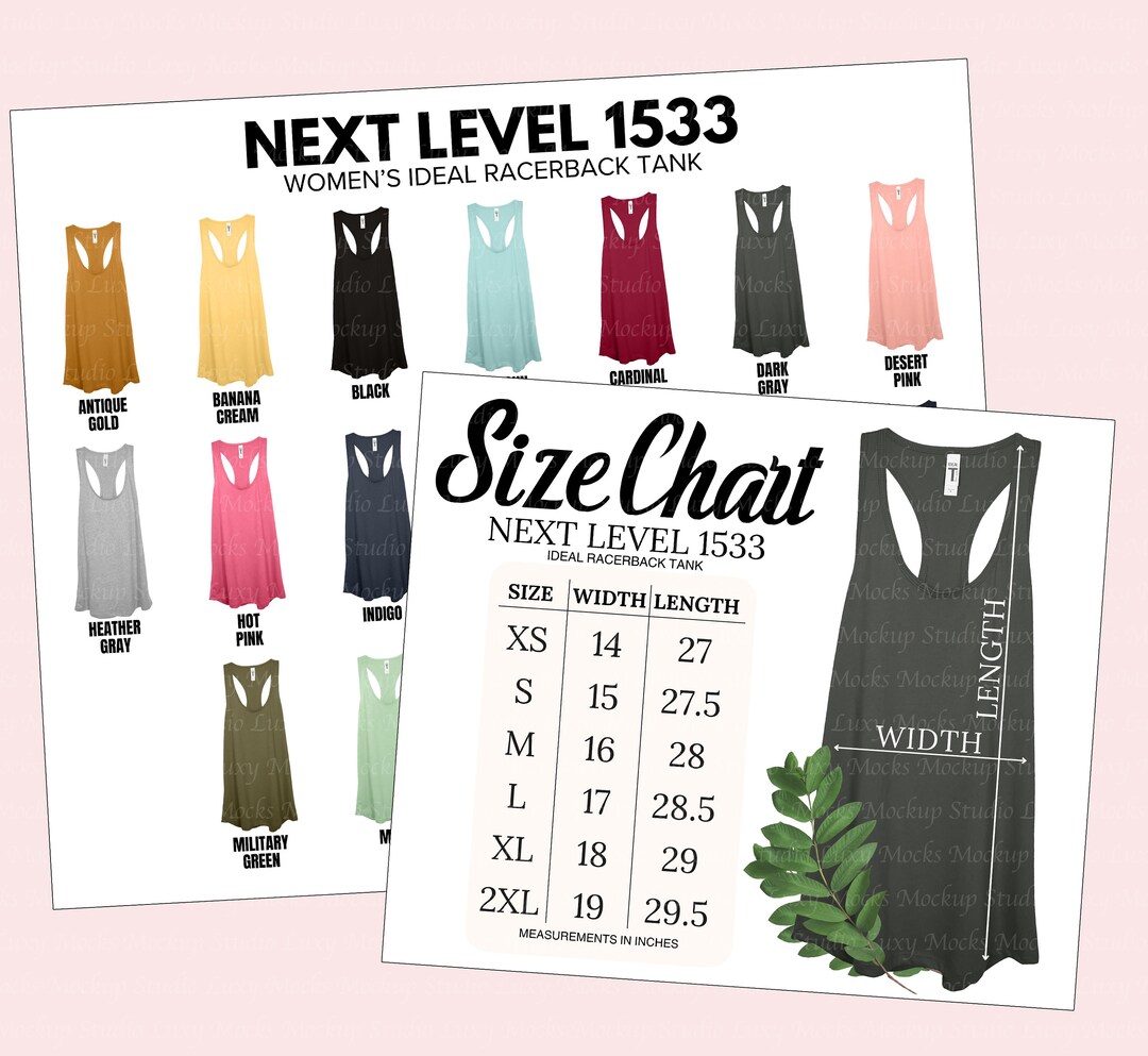 Next Level 1533 Tank Top Color & Size Chart (2 JPEG Files) (instant ...