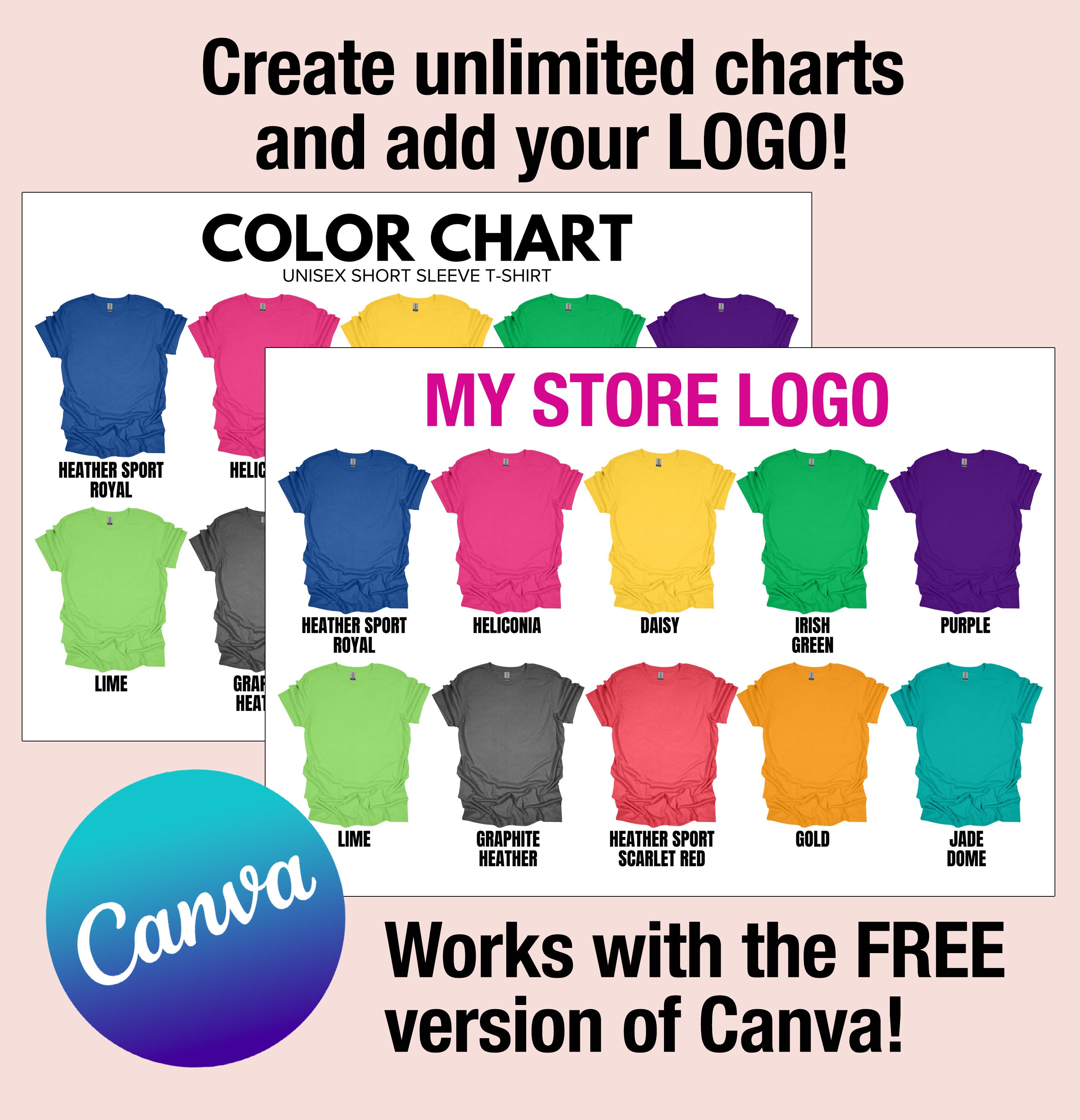 Gildan 8000 Color Chart & Size Chart Canva Template (PNG Mockup) - Etsy ...