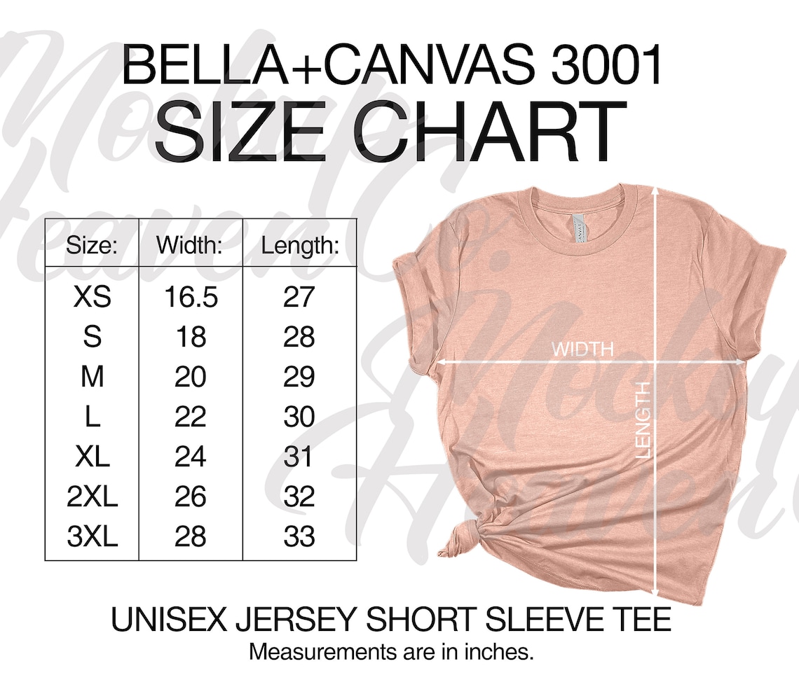 Bella Canvas 3001 Color Chart Size Chart Print on Demand | Etsy