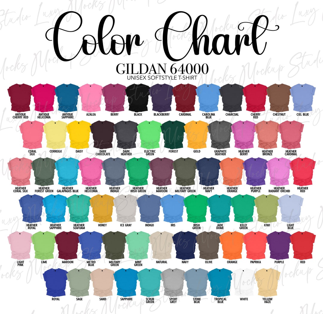 Gildan 64000 T-shirt Color Chart (JPEG Digital Download) - Etsy
