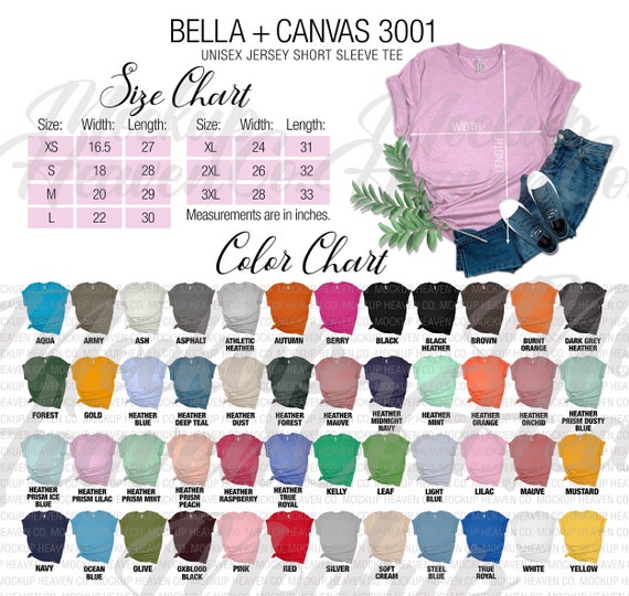 Bella Canvas 3001 Size Chart Color Chart Printful Colors | Etsy