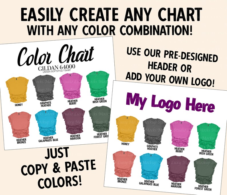 Editable DIY Color Chart Gildan 64000 G640 Softstyle T-shirt - Etsy