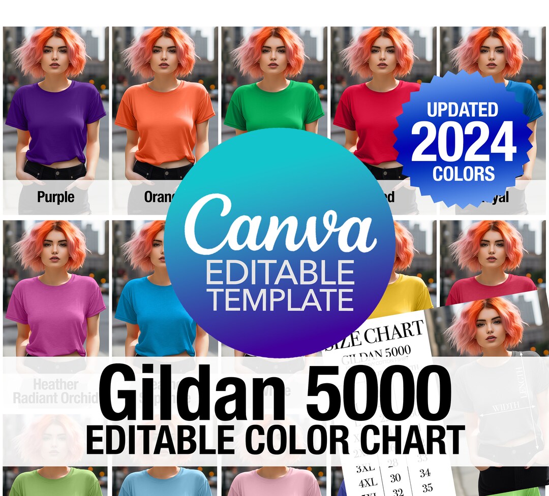Gildan 5000 G500 Women's Editable Color Chart Drag and Drop Color Chart ...