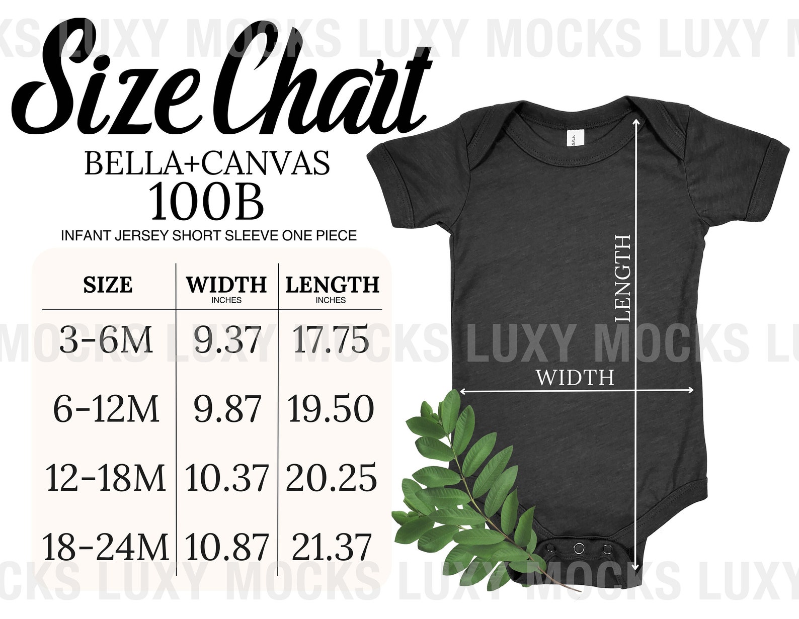 Bella Canvas 100B Baby Onsie Color Chart + Size Chart (2 JPEG Files) - Etsy