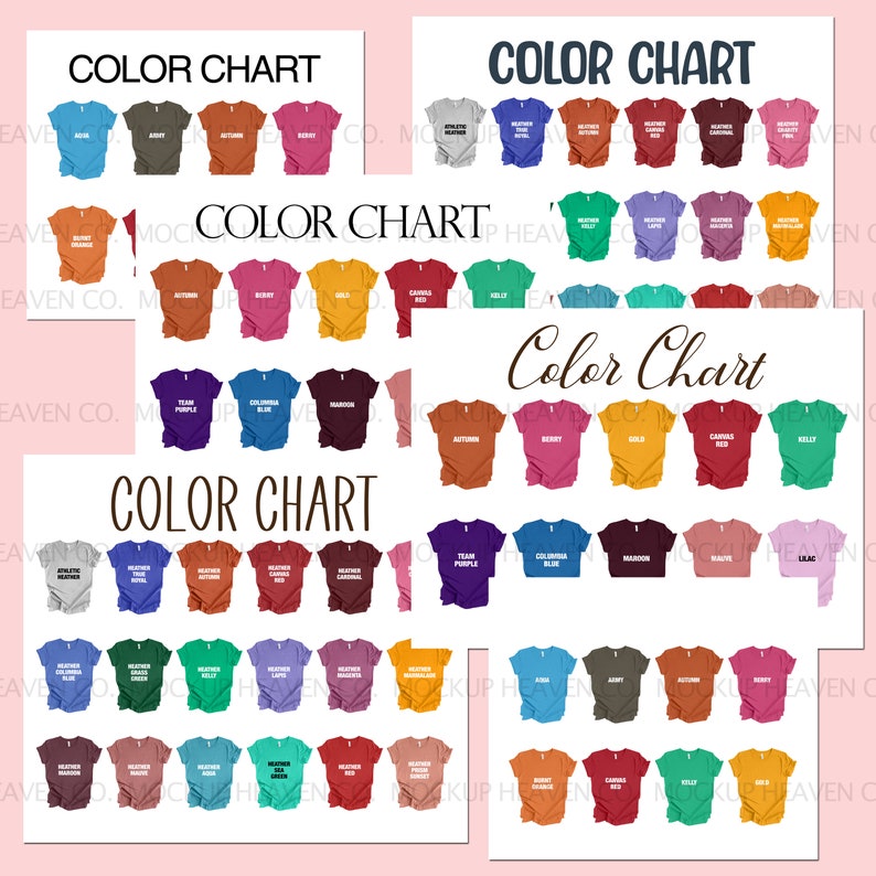 Bella Canvas 3001 Color Chart: 130 Colors, T-shirt Mockups (PNG Files ...