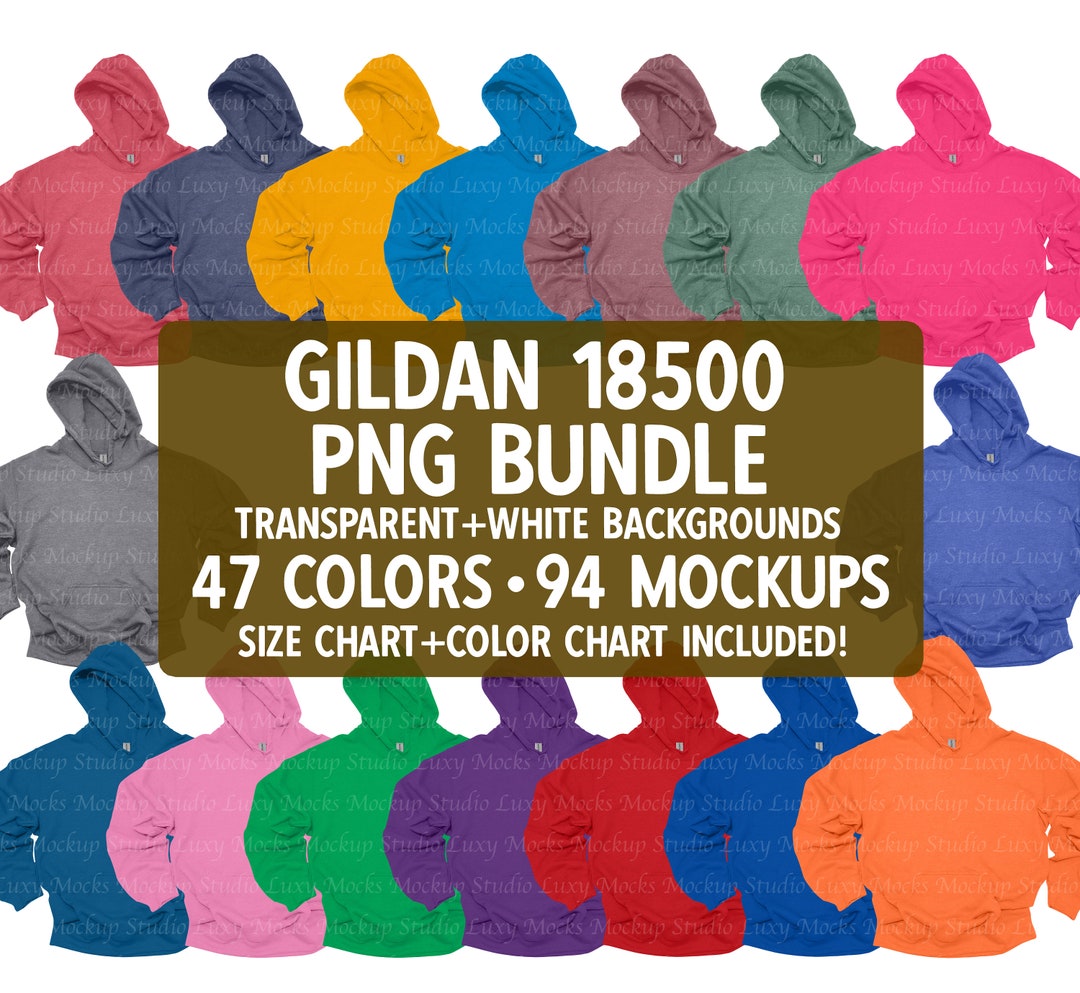 Gildan 18500 G185 PNG Mockup Bundle 47 Colors 94 Mockups Unisex Men ...