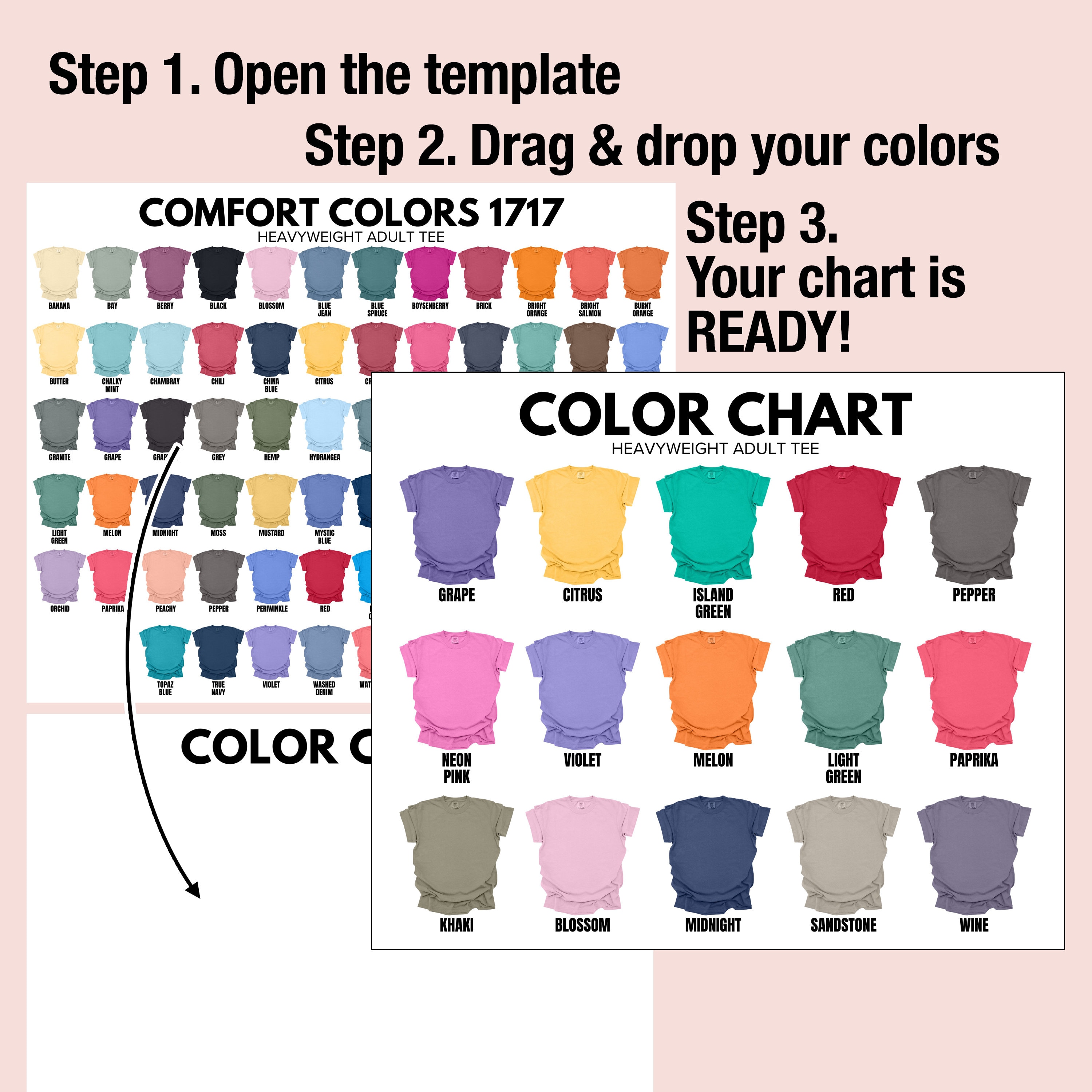 Comfort Colors C1717 Color Chart Canva Template + PNG Mockup Bundle - Etsy
