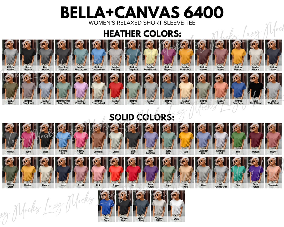 Bella Canvas 6400 Color Chart Women's Relaxed T-shirt Color Chart JPEG ...