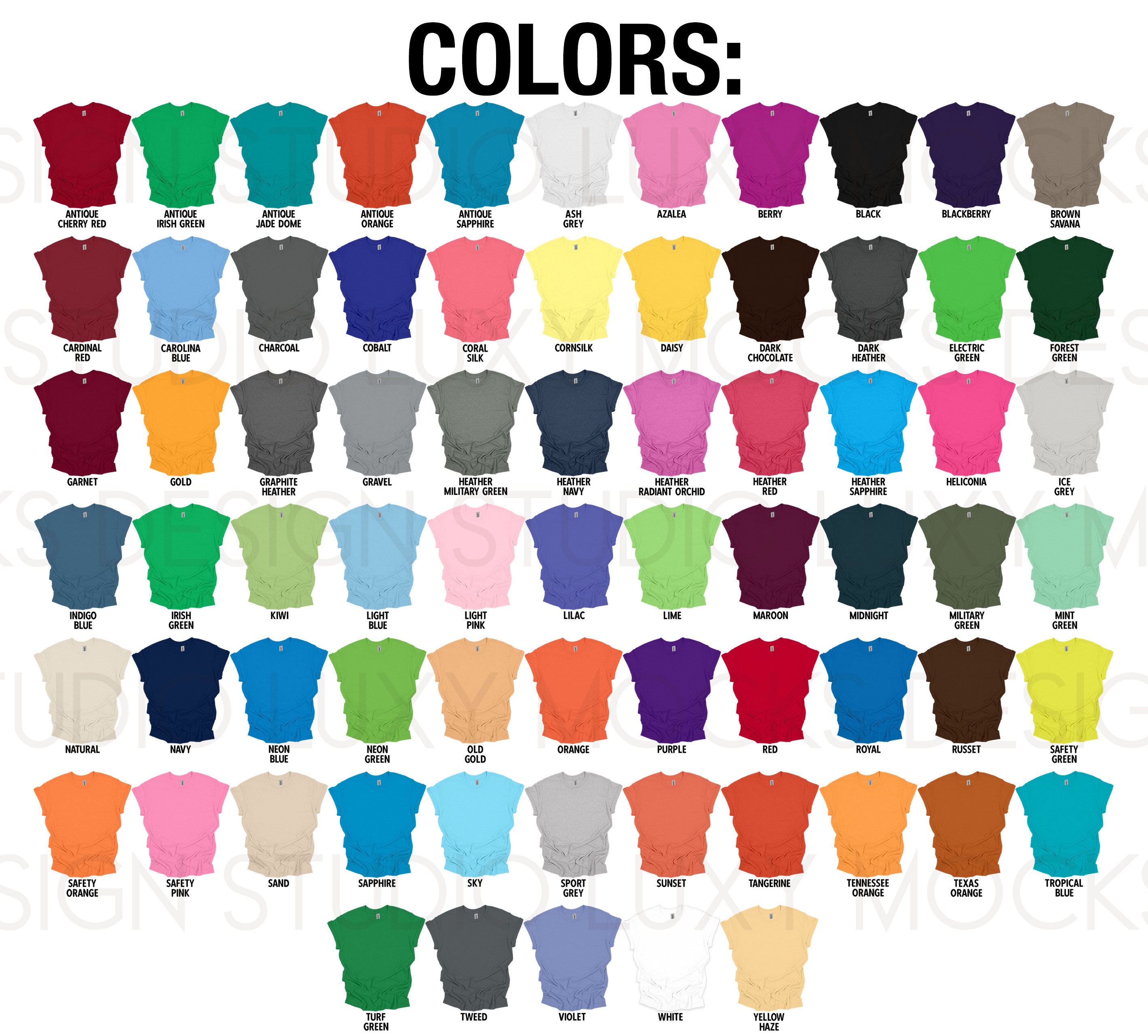 Gildan 5000 Color Chart: DIY Editable PNG Files (digital Download) - Etsy