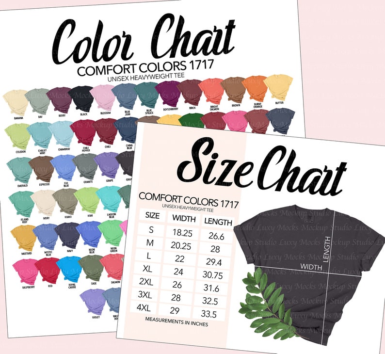 Comfort Colors 1717 Color Chart & Size Chart (JPEG Digital Download ...