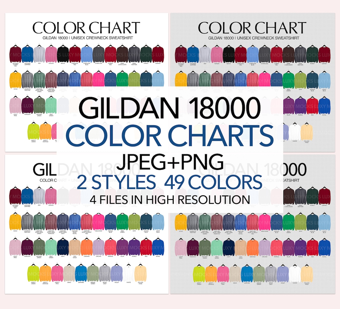 Gildan 18000 G180 Color Chart JPEG PNG 4 Files G180 - Etsy Israel