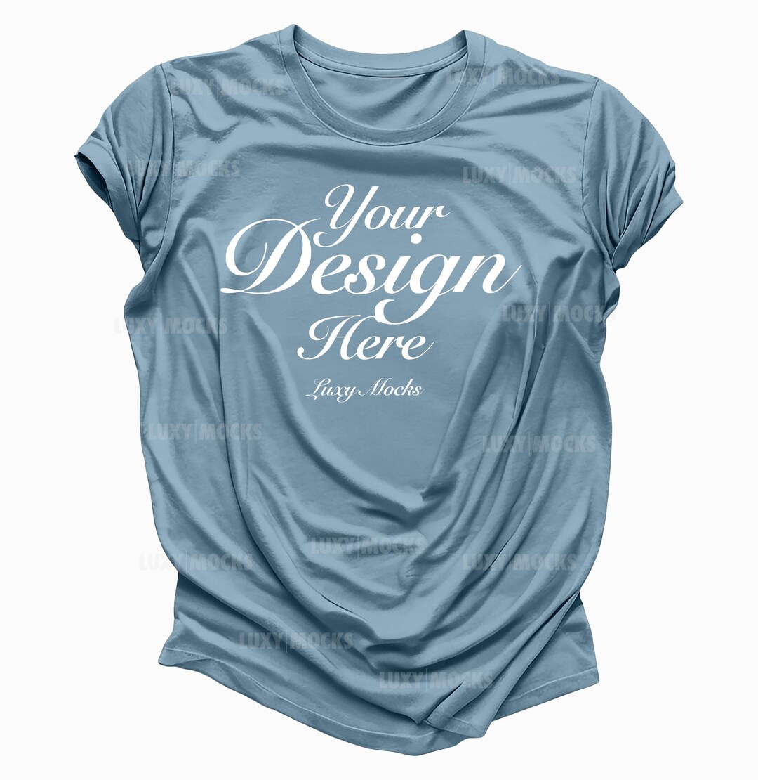 Stone Blue Gildan 64000 T-shirt Mockup: Unisex Tee, 3D Flat Lay (JPEG ...