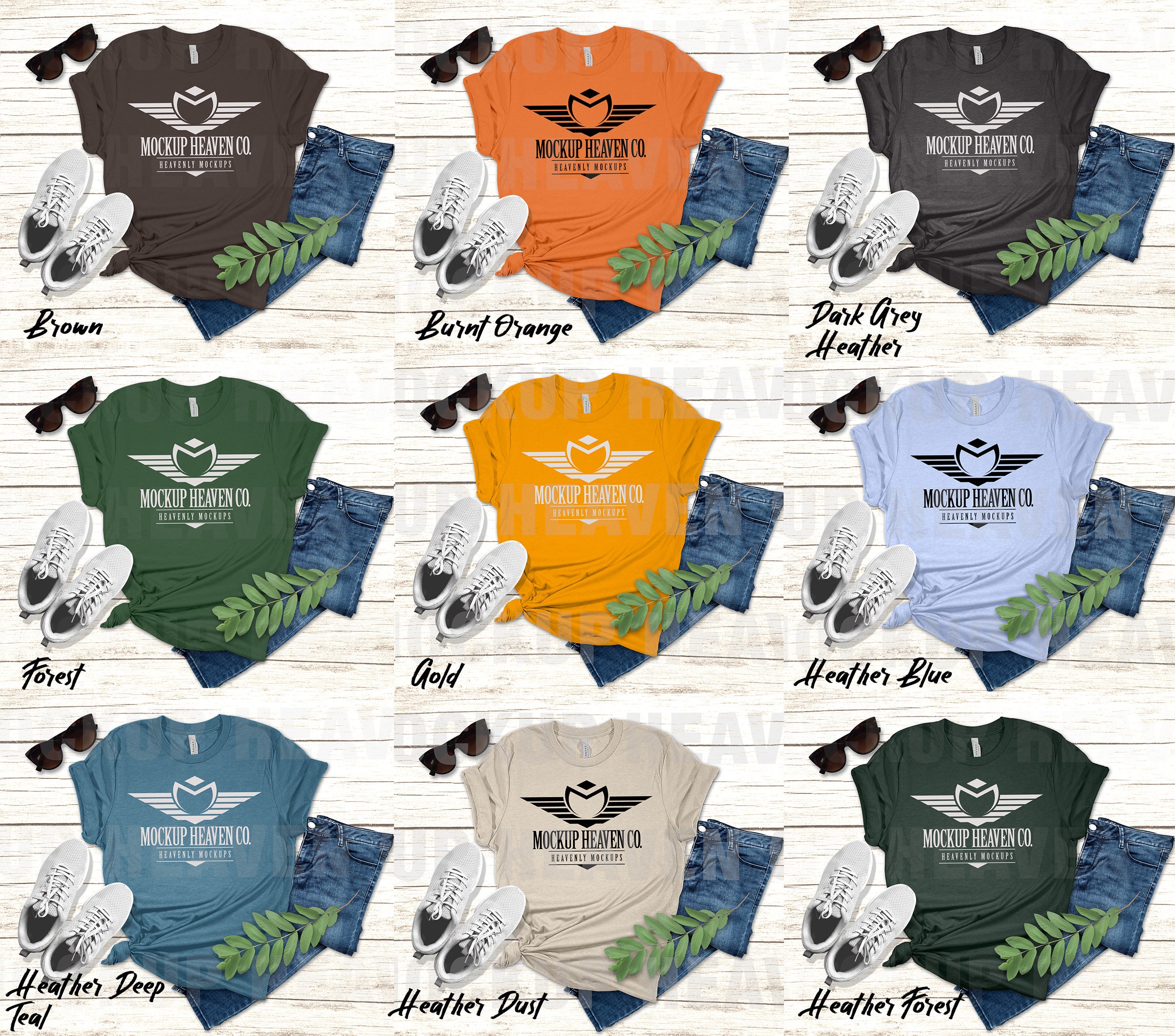 Printful Bella Canvas 3001 Mockup Bundle Color Chart & Size | Etsy