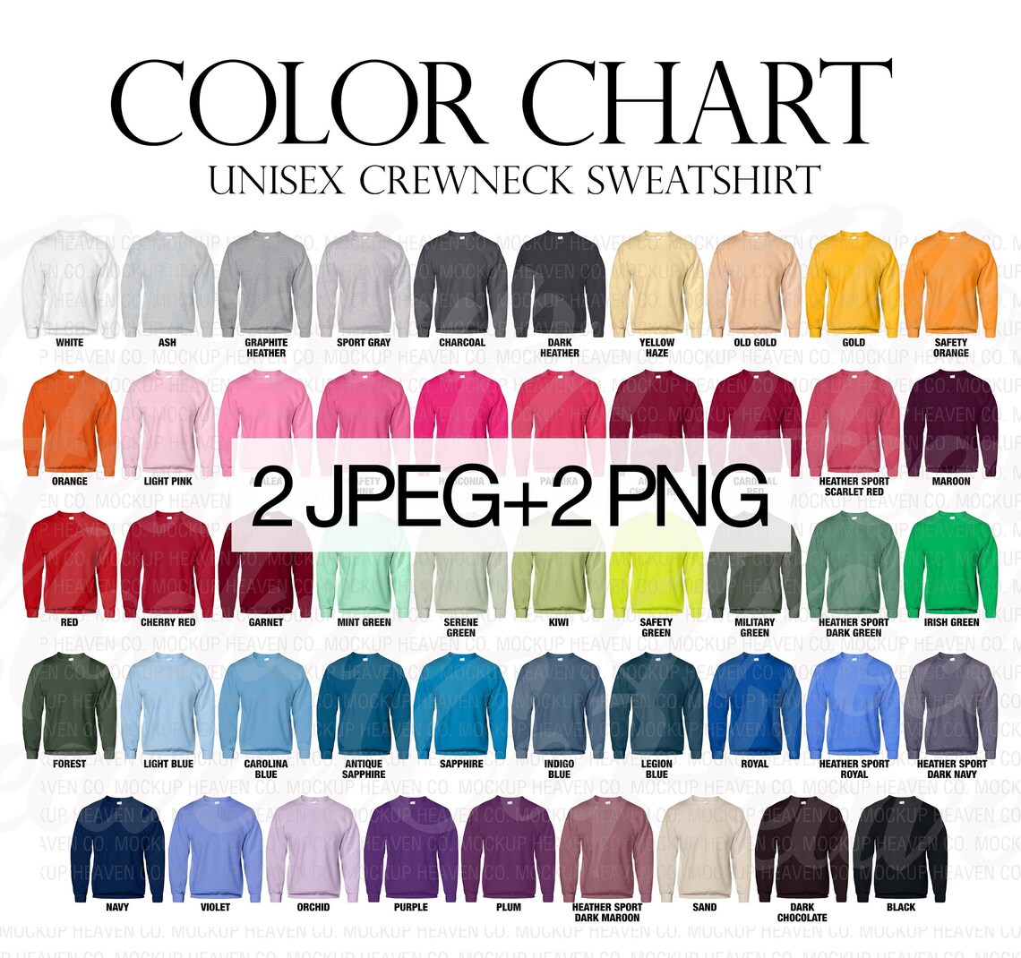 Gildan 18000 G180 Color Chart JPEG PNG 4 Files G180 - Etsy Canada