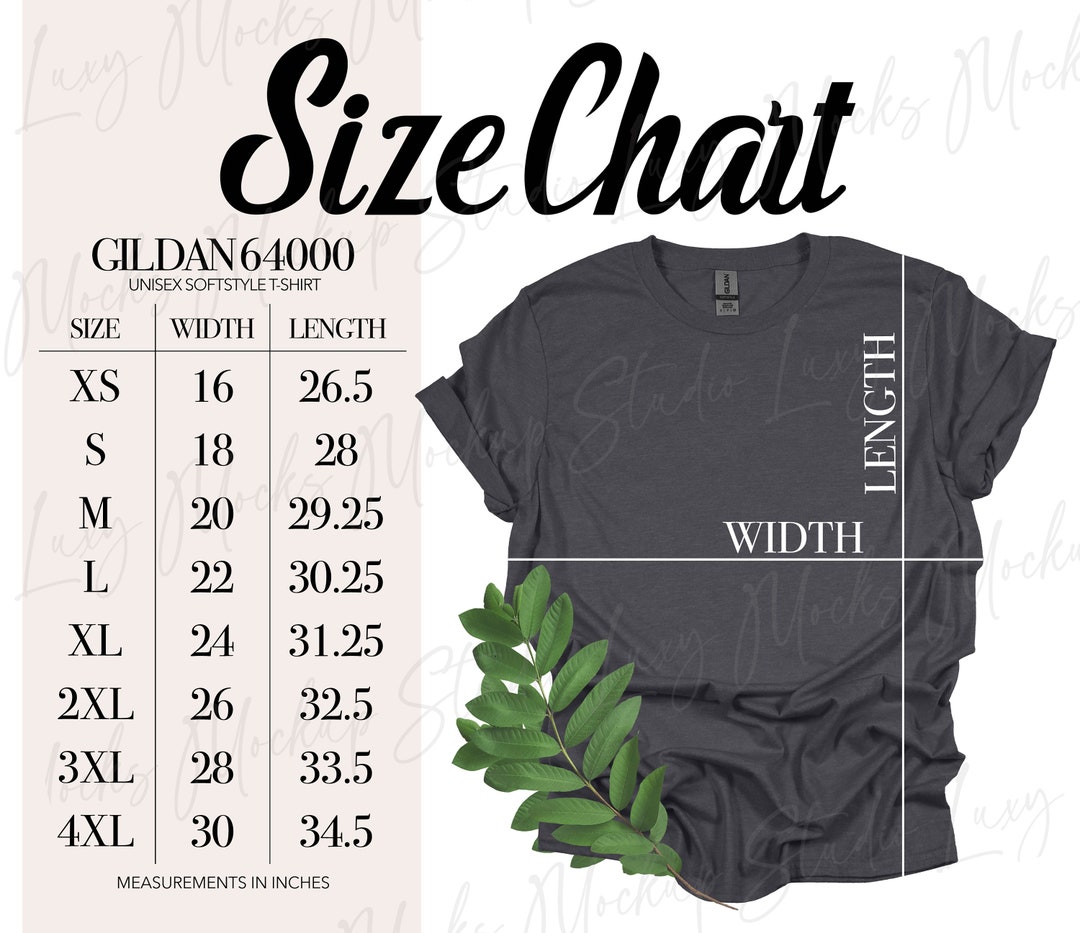Gildan 64000 G640 Size Chart | 1 JPEG File | Urban Crunch Unisex | Non ...