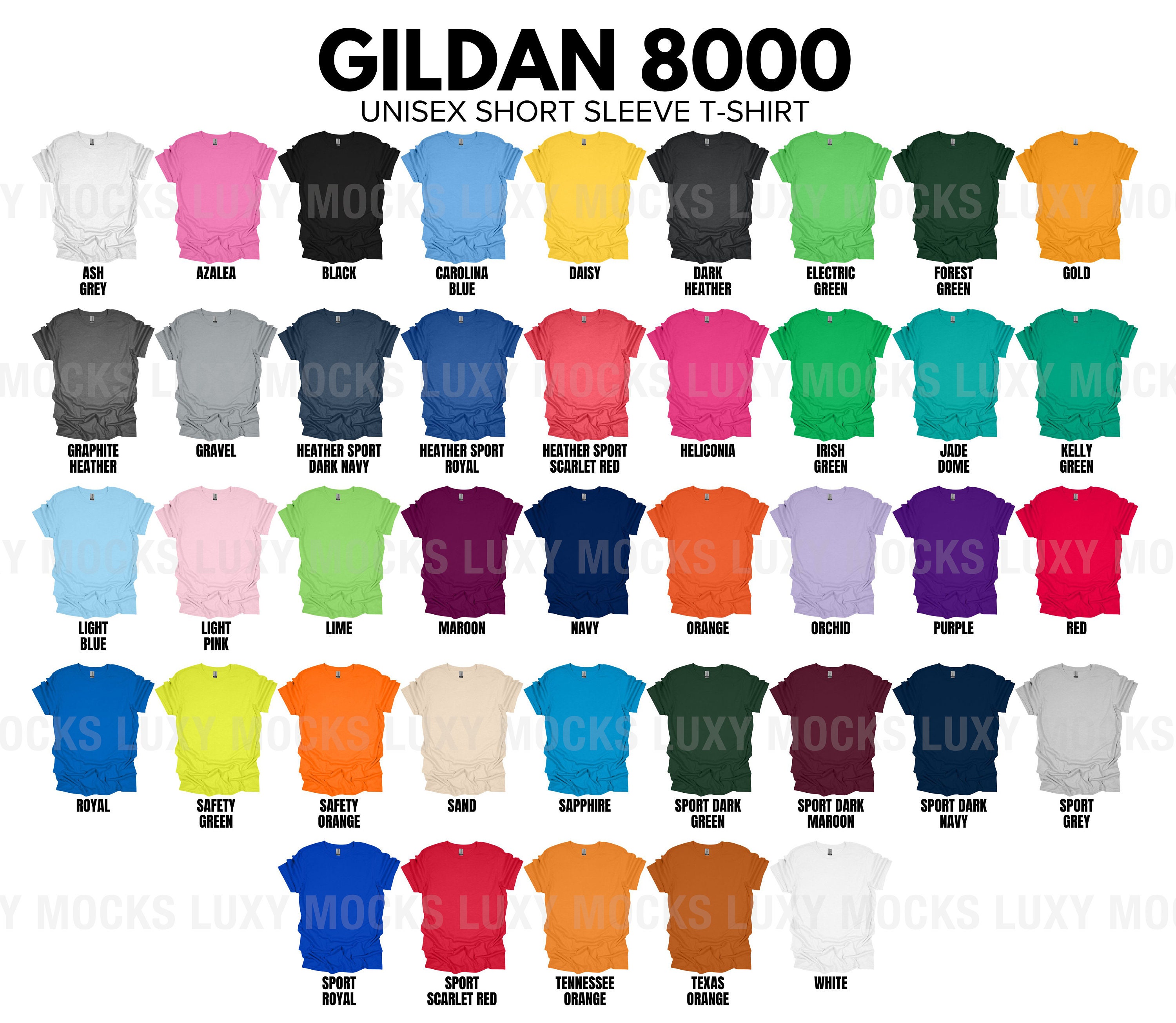 Gildan 8000 Color & Size Chart Bundle (digital Download) - Etsy