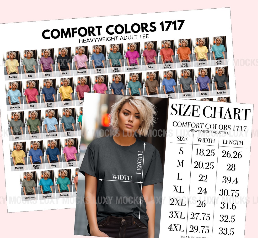 Comfort Colors 1717 Color Chart & Size Chart (2 JPEG Files) - Etsy