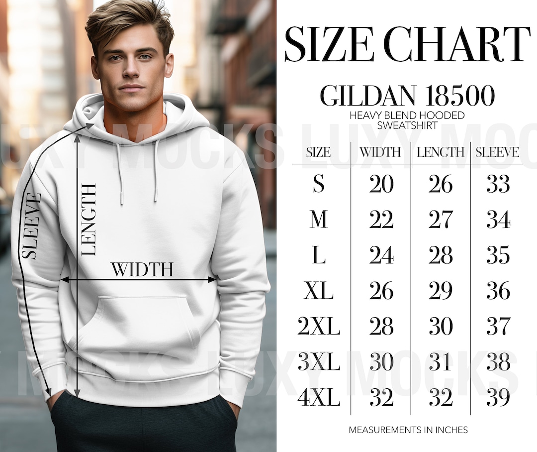 Gildan 18500 Hoodie Size Chart: Men's Style (JPEG File) - Etsy