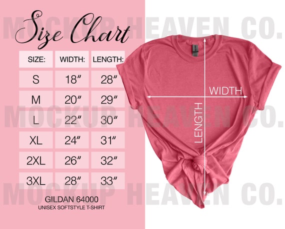 Gildan 64000 Size Chart G640 Women's Mockup Size Chart | Etsy