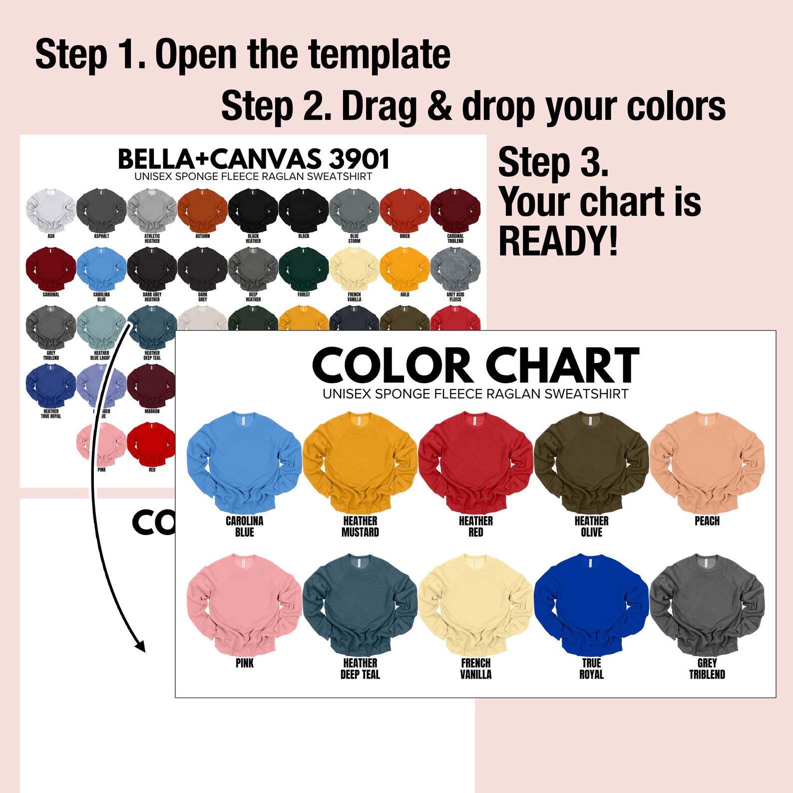 Bella Canvas 3901 Canva Template Editable Color Chart Size Chart PNG ...