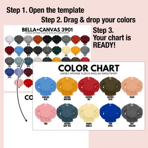 Bella Canvas 3901 Canva Template Editable Color Chart + Size Chart ...