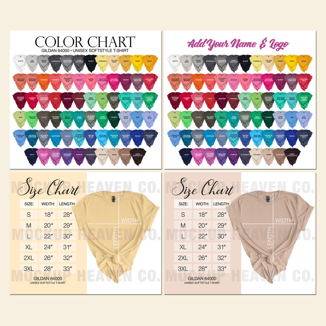 Gildan 64000 2 Color Charts 2 Size Charts Color Charts Contain 70