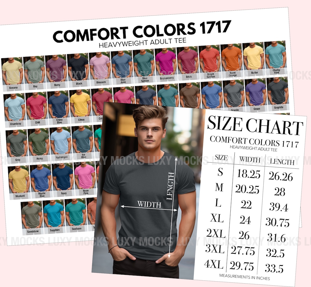 Comfort Colors 1717 T-shirt Color & Size Chart (JPEG Download) - Etsy