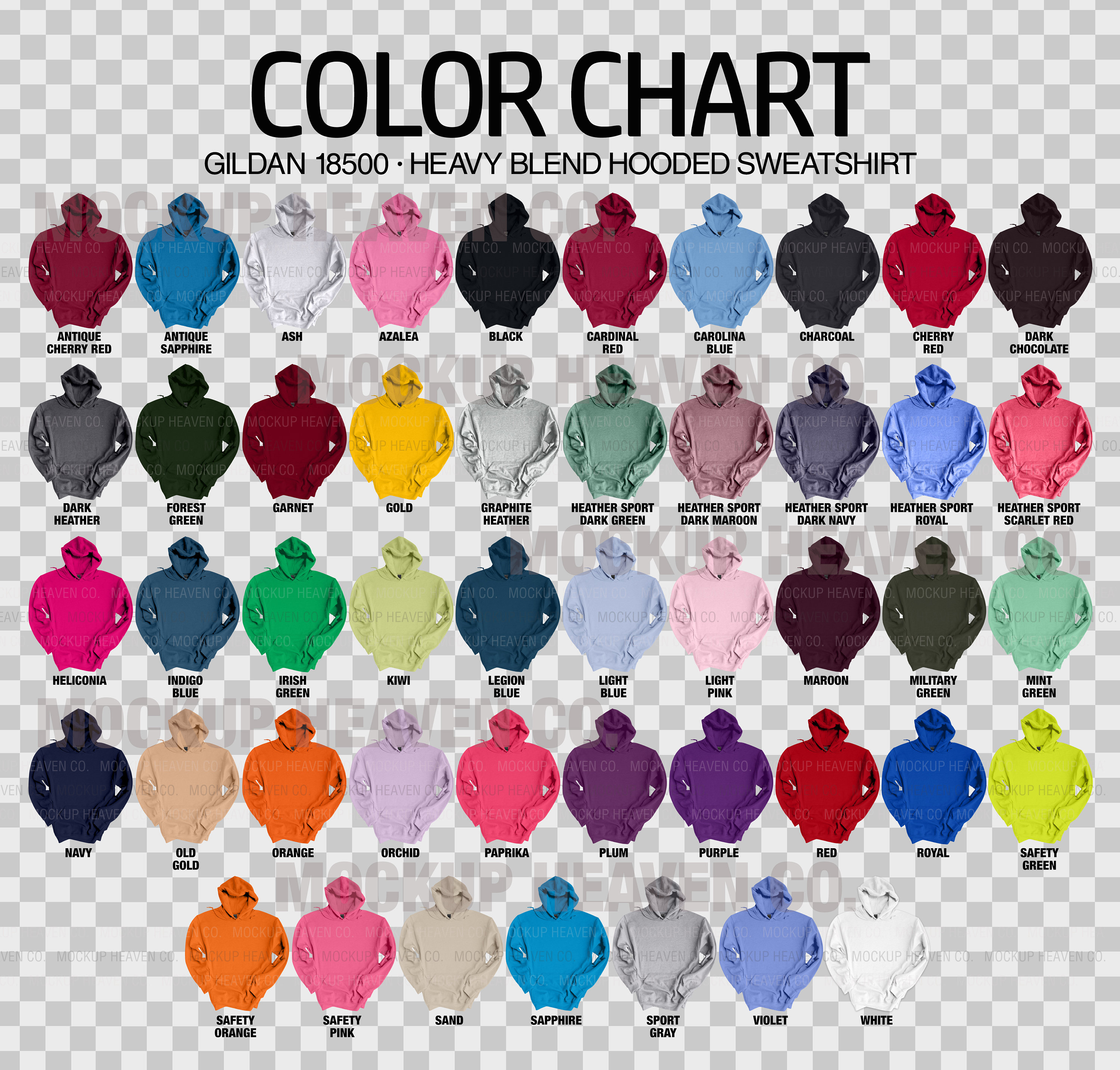 Gildan 18500 Color Chart G185 Heavy Blend Hooded Sweatshirt - Etsy