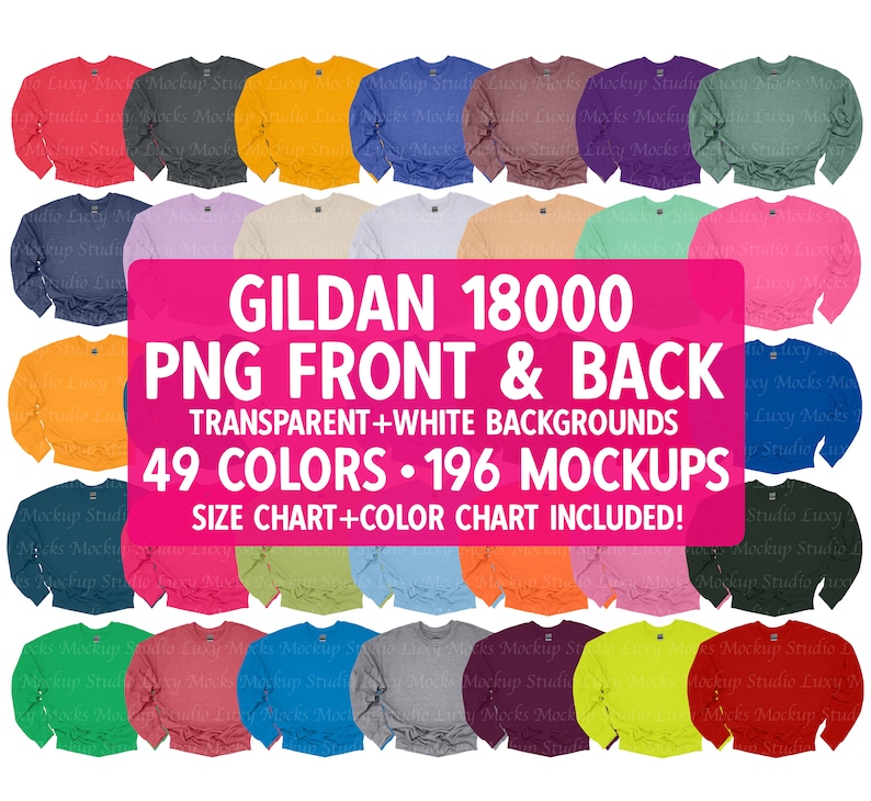 Gildan 18000 G180 Front & Back Mockup Bundle PNG Transparent Background ...