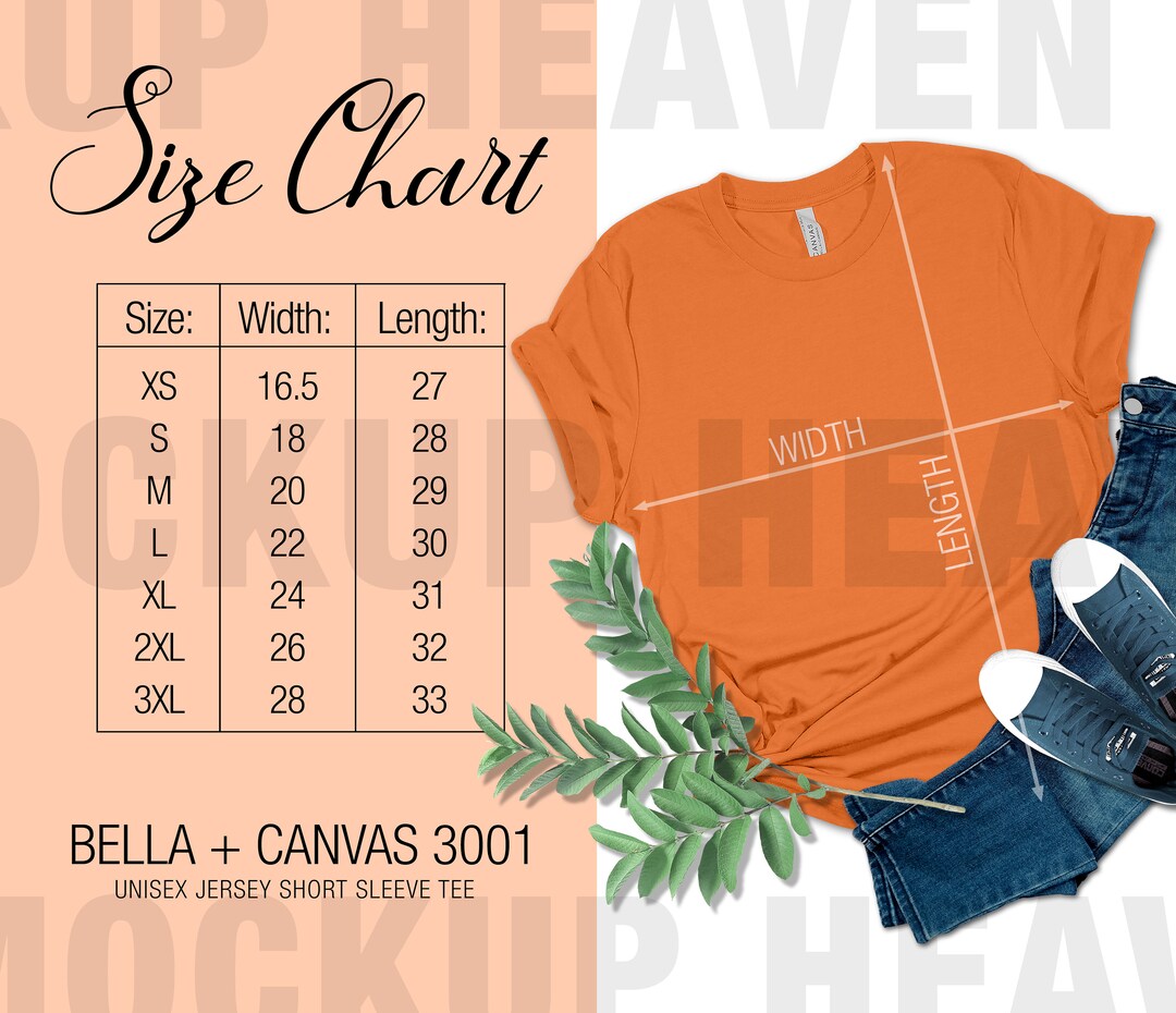 Bella Canvas 3001 Size Chart Mockup: Burnt Orange T-shirt (JPEG) - Etsy