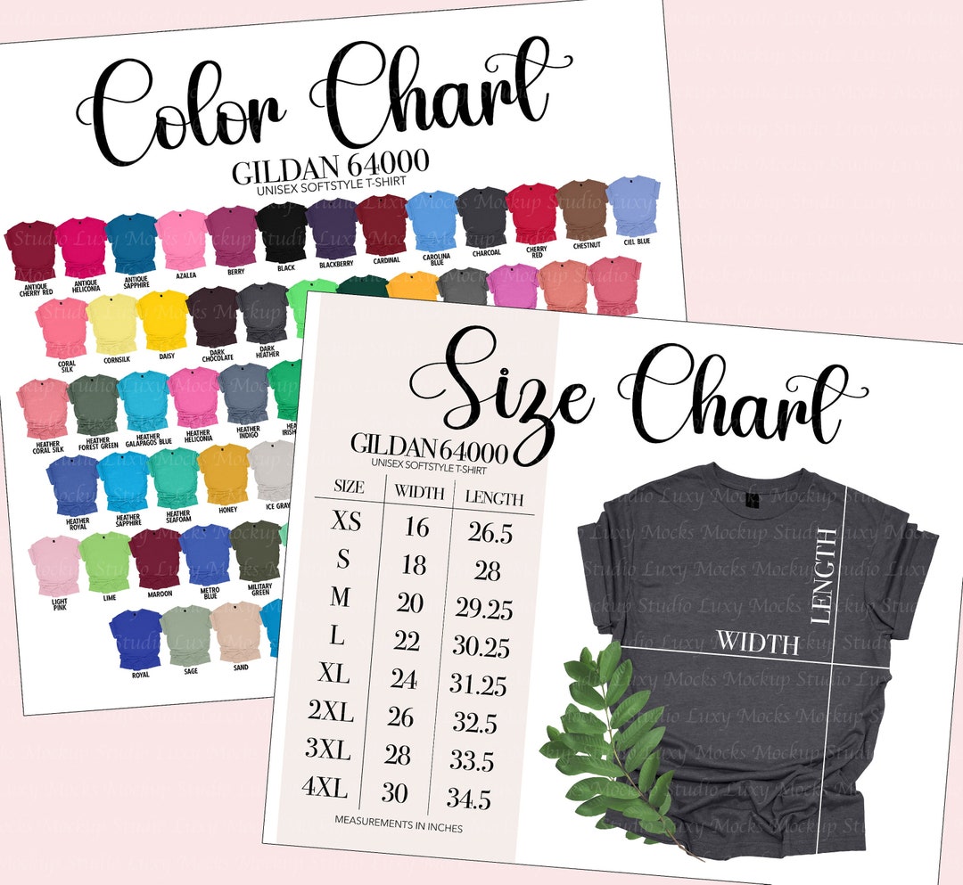 Gildan 64000 G640 Color Chart + Size Chart Bundle | 2 JPEG Files | Non ...